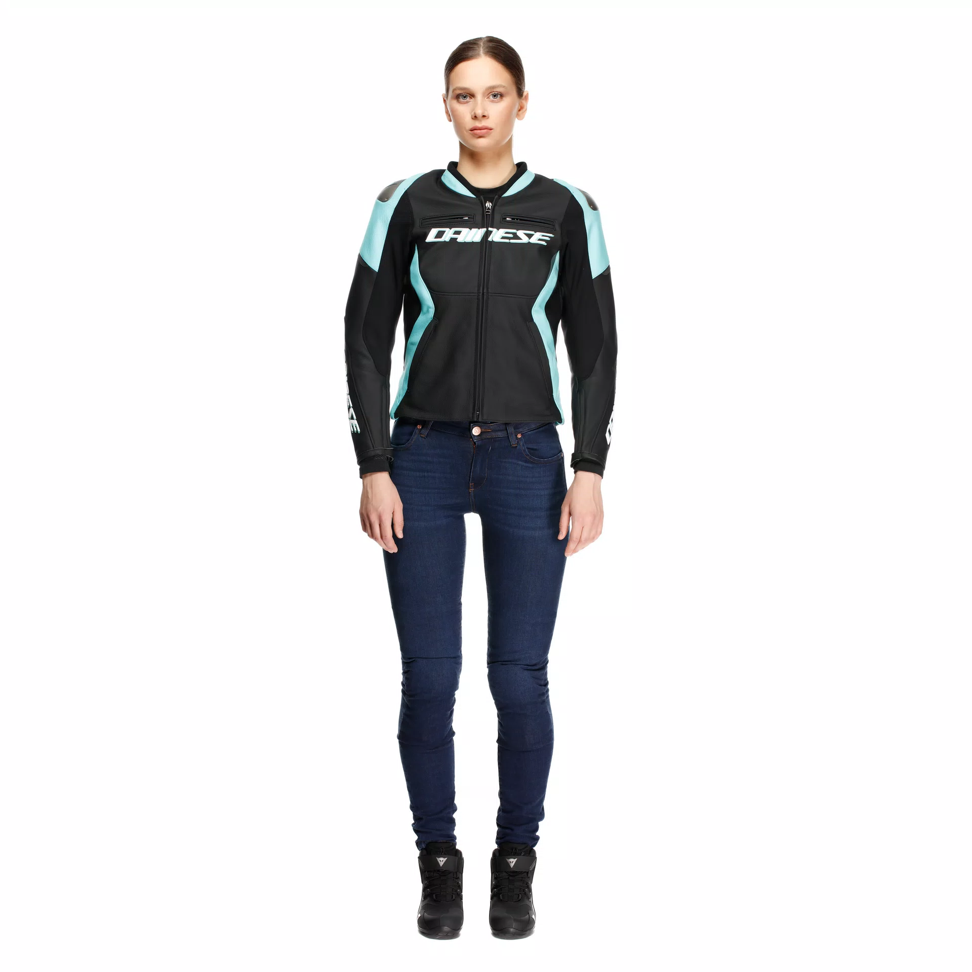 RACING 5 - WOMEN'S LEATHER MOTORCYCLE JACKET | BLACK/WATER | Dainese