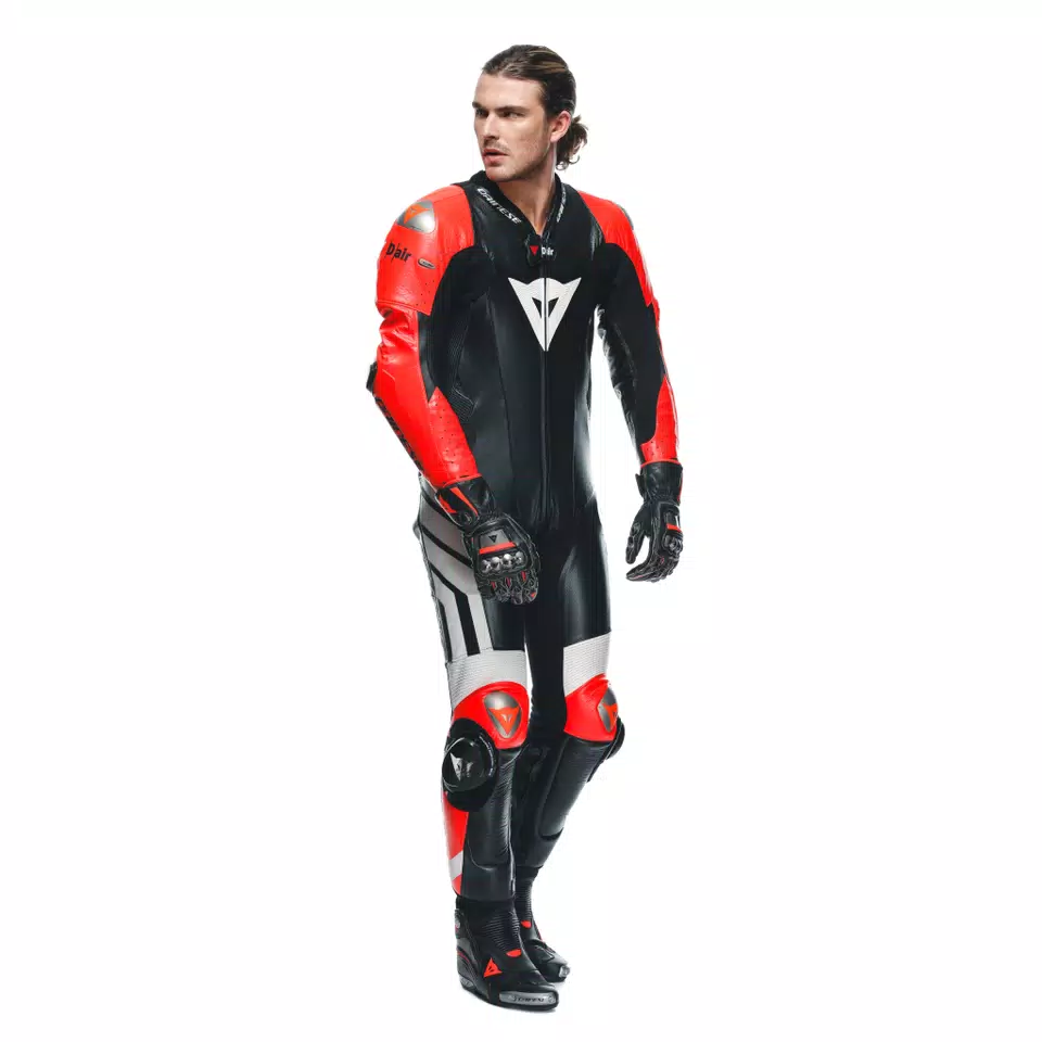 MUGELLO 3 PERF. D-AIR® 1PC LEATHER SUIT | BLACK/FLUO-RED/WHITE | Dainese