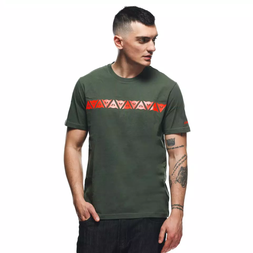 DAINESE T-SHIRT STRIPES | CLIMBING-IVY/FLUO-RED | Dainese