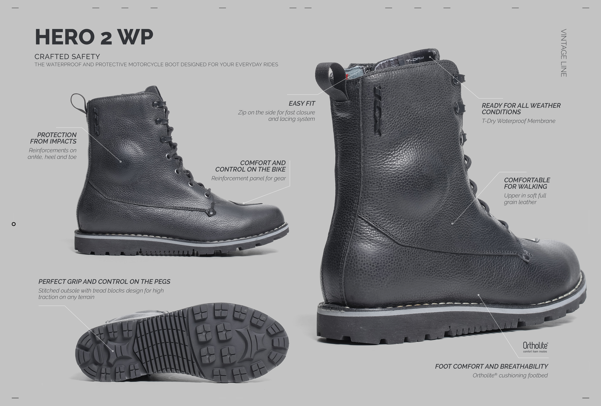 HERO 2 WP MEN'S WATERPROOF MOTORCYCLE BOOTS - BLACK | TCX