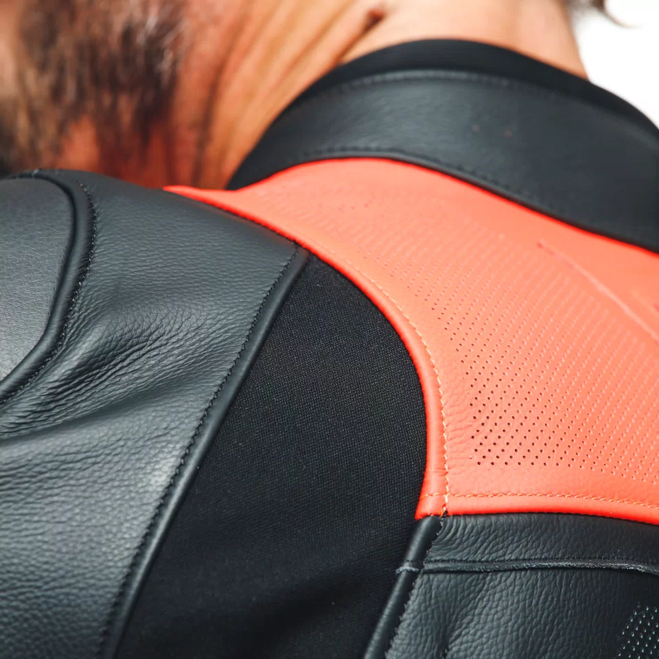RACING 4 LEATHER JACKET PERF. | BLACK/FLUO-RED | Dainese
