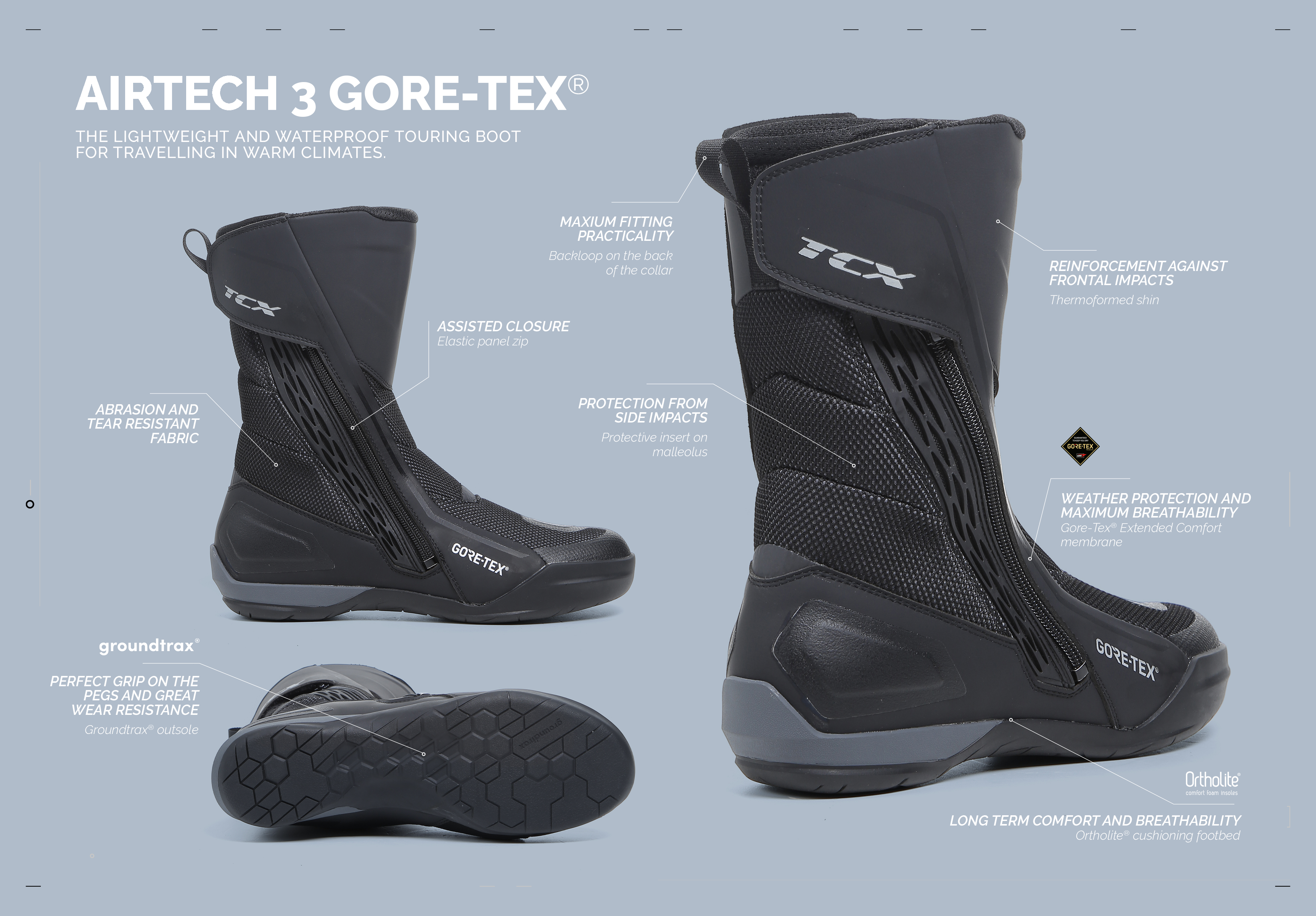 AIRTECH 3 GTX MEN'S WATERPROOF MOTORCYCLE TOURING BOOTS - BLACK | TCX
