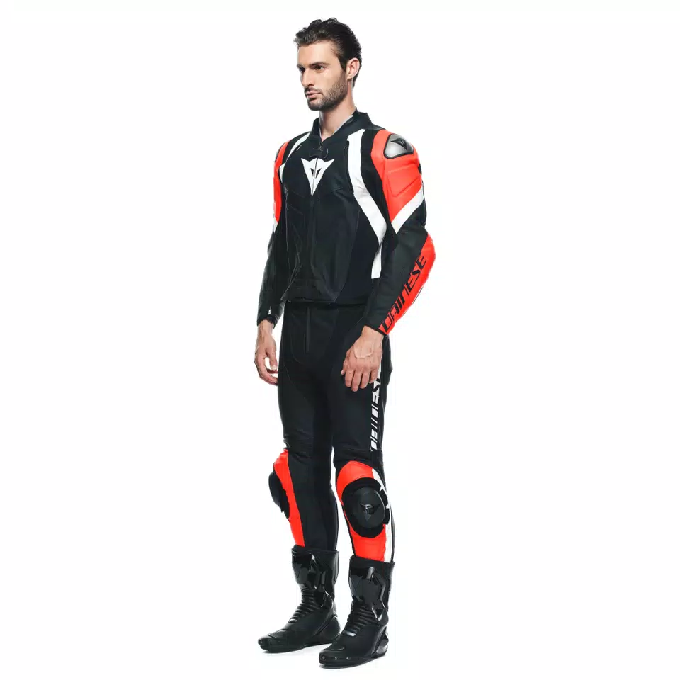 AVRO 4 LEATHER 2PCS SUIT | BLACK-MATT/FLUO-RED/WHITE | Dainese