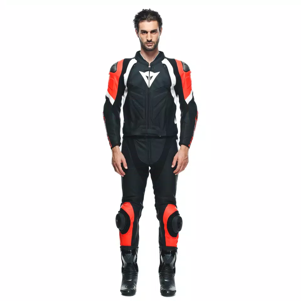 AVRO 4 LEATHER 2PCS SUIT | BLACK-MATT/FLUO-RED/WHITE | Dainese